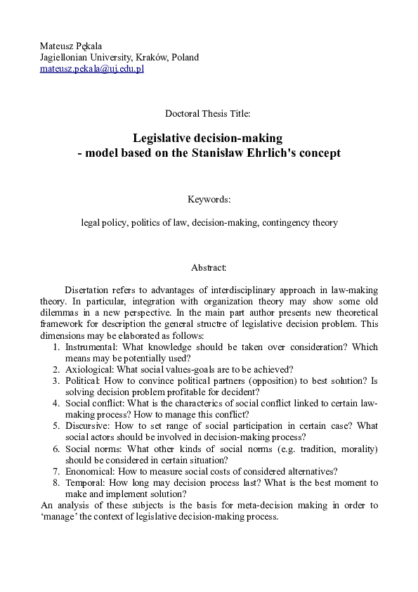 (PDF) Legislative decision-making (Doctoral Thesis Abstract)