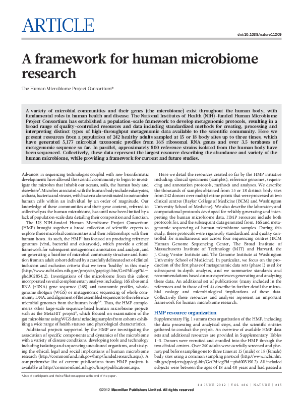 (PDF) A framework for human microbiome research The Human Microbiome ...
