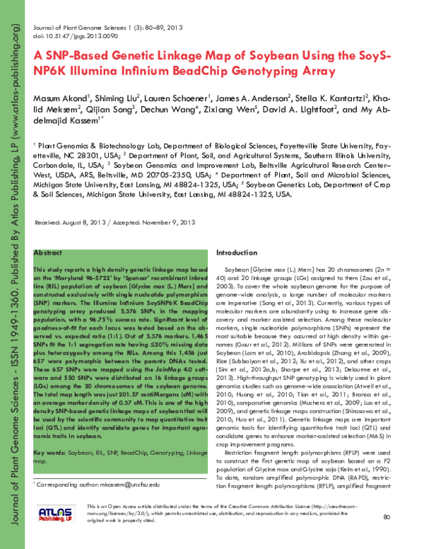 Pdf A Snpbased Genetic Linkage Map Of Soybean Using The Soysnp6k Illumina Infinium Beadchip