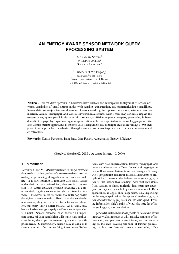 (PDF) An energy aware sensor network query processing system