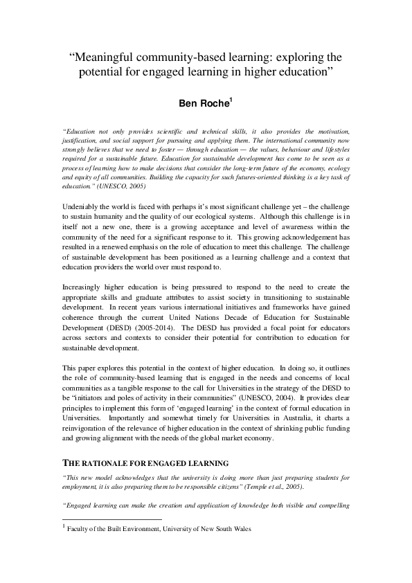 (PDF) Meaningful community-based learning: exploring the potential for ...