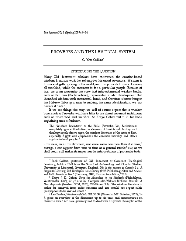(PDF) "Proverbs and the Levitical system"