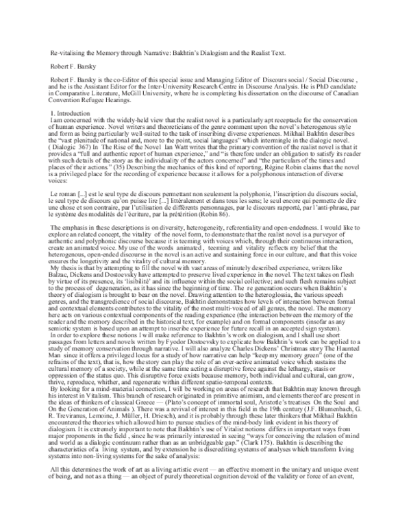 (PDF) Revitalizing the Memory Through Narrative: Bakhtin's Dialogism ...