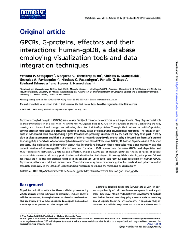 (PDF) GPCRs, G-Proteins, Effectors and Their Interactions: Human-GpDB, a Database Employing ...