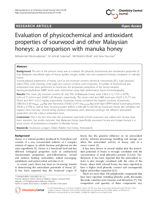 Pdf R Evaluation Of Physicochemical And Antioxidant Properties Of