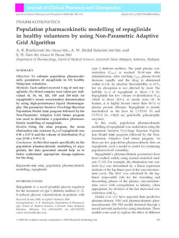 (PDF) Population pharmacokinetic modelling of repaglinide in healthy volunteers by using Non ...