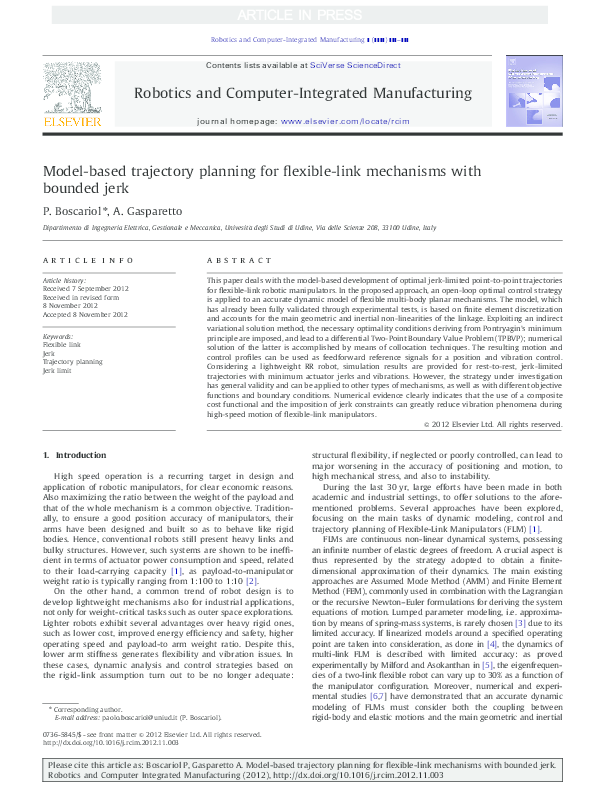 (PDF) Model-based trajectory planning for flexible-link mechanisms with bounded jerk | Paolo ...