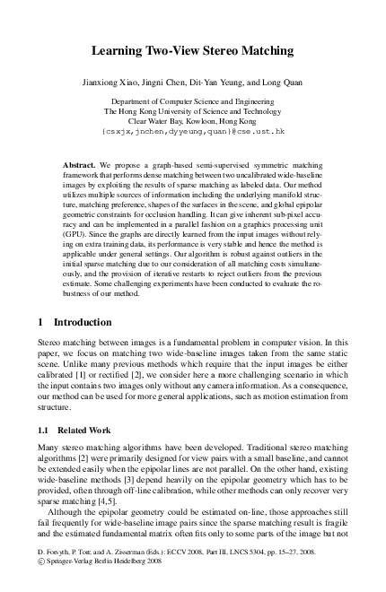 (PDF) Learning Two-View Stereo Matching