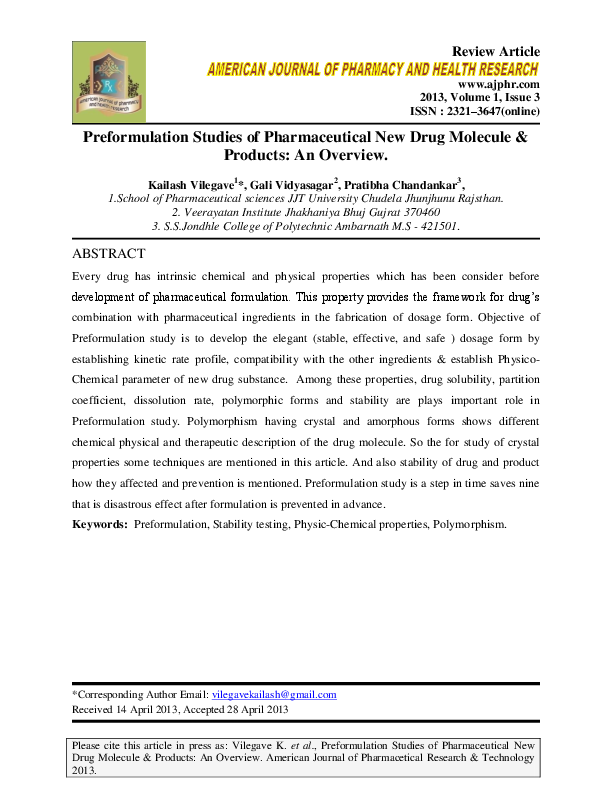 (PDF) Preformulation Studies of Pharmaceutical New Drug Molecule ...