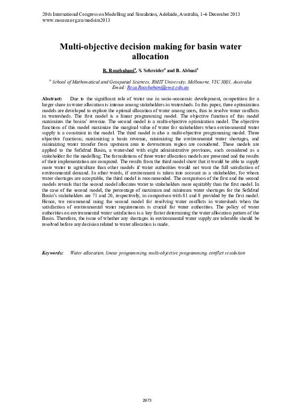 (PDF) Multi-objective decision making for basin water allocation