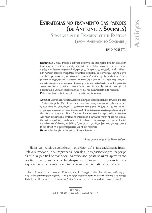 (PDF) Estratégias no tratamento das paixões (de Antifonte a Sócrates ...