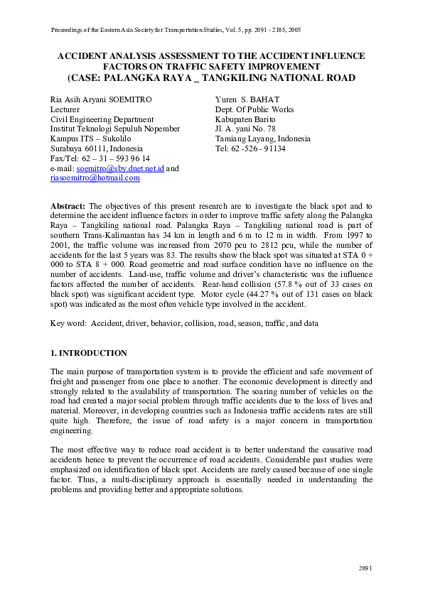 (PDF) ACCIDENT ANALYSIS ASSESSMENT TO THE ACCIDENT INFLUENCE FACTORS ON ...