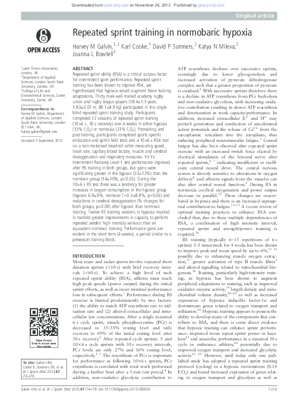 (PDF) Repeated sprint training in normobaric hypoxia Correspondence to