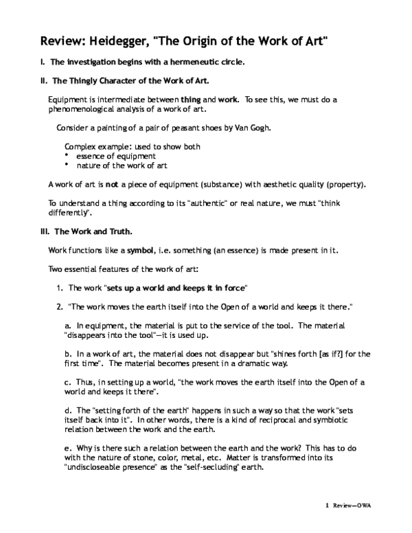 (PDF) Review: Heidegger, "The Origin of the Work of Art"