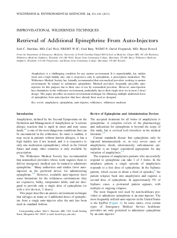 (PDF) Retrieval of Additional Epinephrine from Auto-Injectors