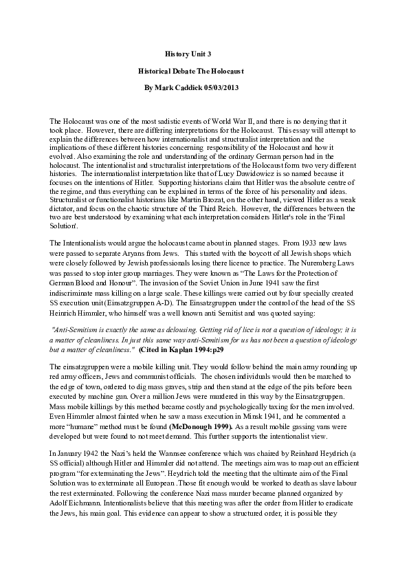 (DOC) History Unit 3 Historical Debate The Holocaust | mark caddick ...