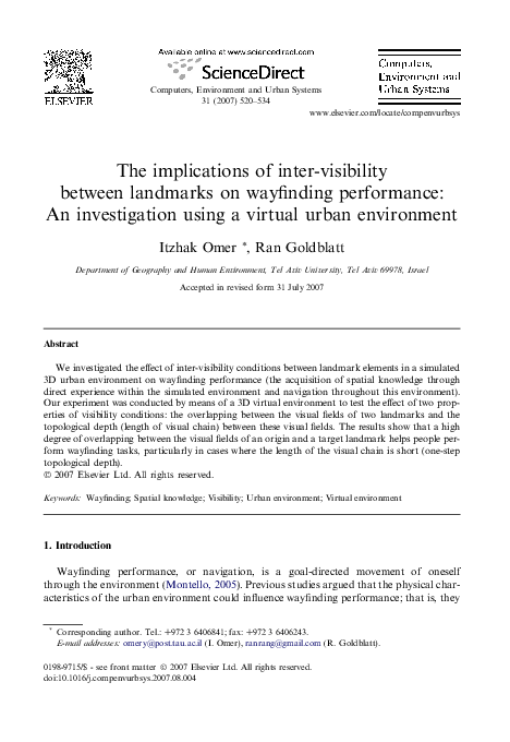 (PDF) The implications of inter-visibility between landmarks on wayfinding performance: An ...