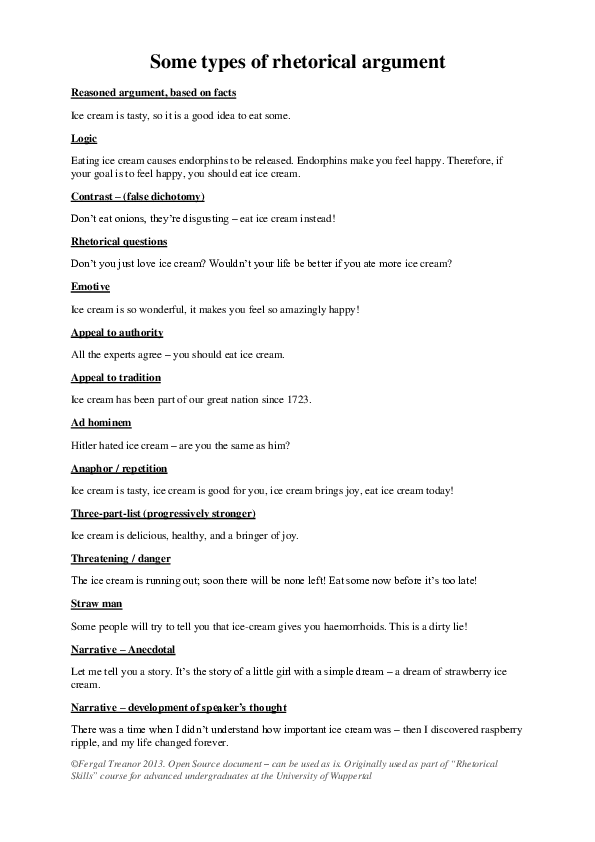 (PDF) Some Types of Rhetorical Argument - short list, can be used for ...