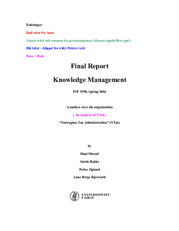(DOC) Final Report Knowledge Management