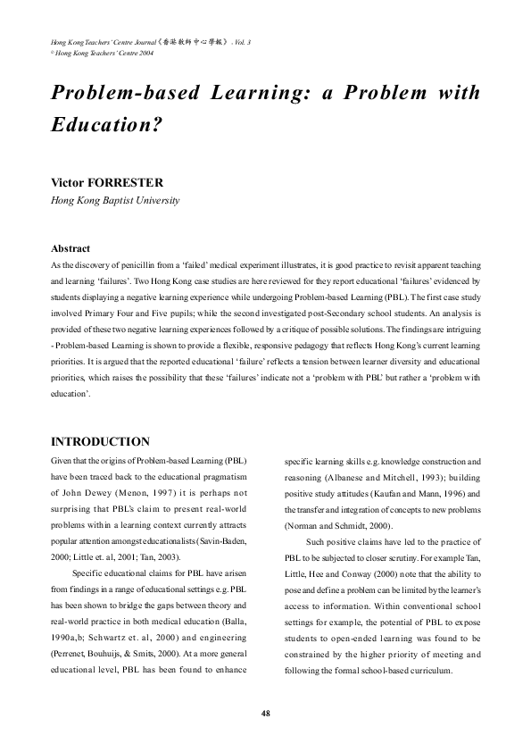 (PDF) Problem-based Learning: a Problem with Education