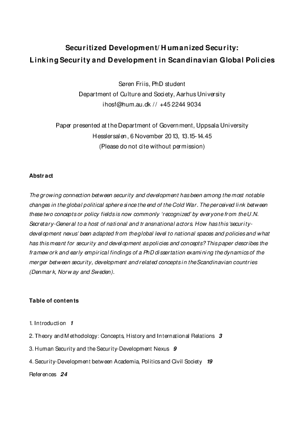 (PDF) Securitized Development/Humanized Security: Linking Security and ...