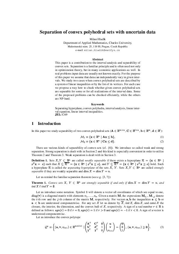(PDF) Separation of convex polyhedral sets with uncertain data