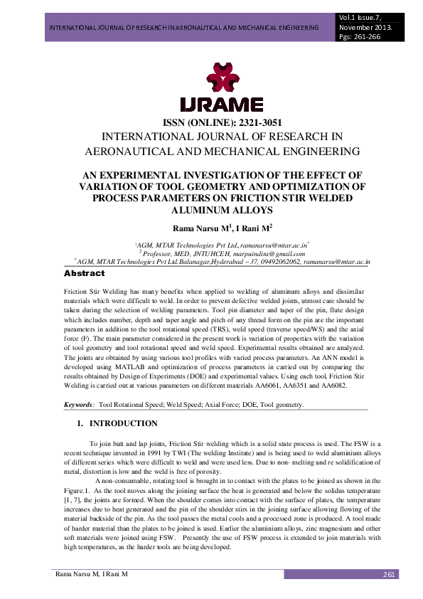 Pdf An Experimental Investigation Of The Effect Of Variation Of Tool Geometry And Optimization