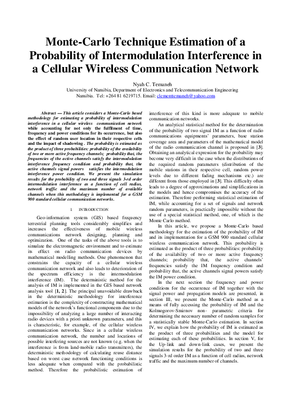 (PDF) Monte-Carlo Technique Estimation of a Probability of Intermodulation Interference in a ...