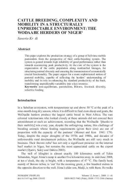 (PDF) Cattle breeding, complexity and mobility in a structurally ...