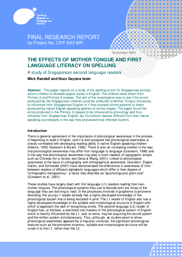 (PDF) The Effects of Mother Tongue and First Language Literacy on ...