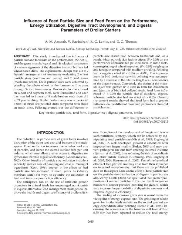 Pdf Influence Of Feed Particle Size And Feed Form On The Performance