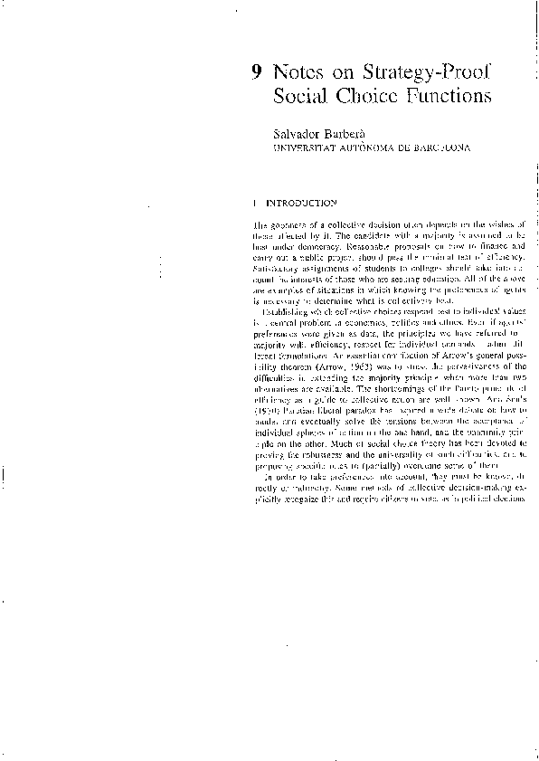 (PDF) 9 Notes on Strategy-Proof Social Choice Functions
