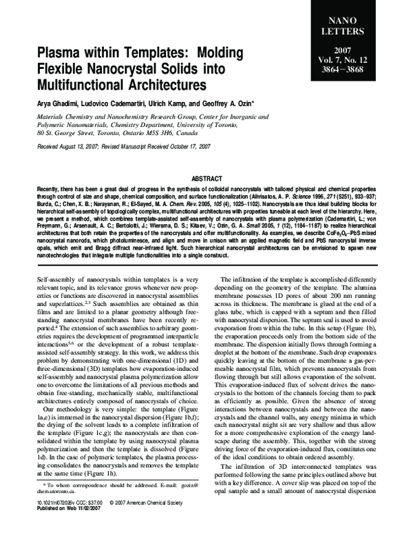 (PDF) Plasma Within Templates: Molding Flexible Nanocrystal Solids Into ...