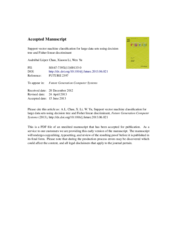Pdf Support Vector Machine Classification For Large Data Sets Using