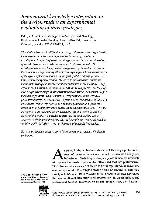 (PDF) Behavioural knowledge integration in the design studio: an ...