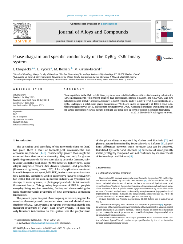 (PDF) Phase diagram and electrical conductivity of the CeBr3–RbBr ...