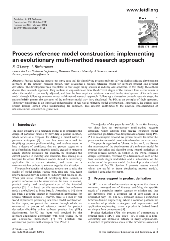 (PDF) O’Leary, P., Richardson, I., “Process Reference Model ...