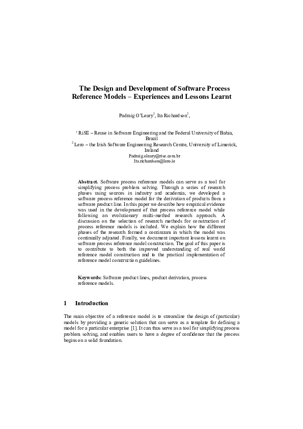 (PDF) O’Leary, P., Richardson, I., “The Design and Development of ...