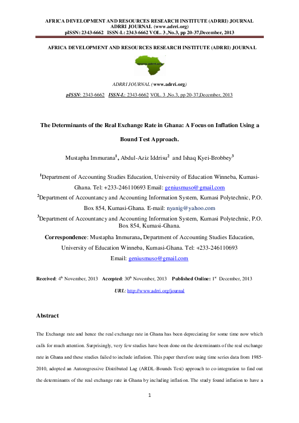 (PDF) The Determinants of the Real Exchange Rate in Ghana: A Focus on Inflation Using a Bound ...