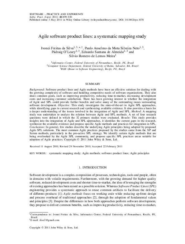 (PDF) Agile software product lines: a systematic mapping study