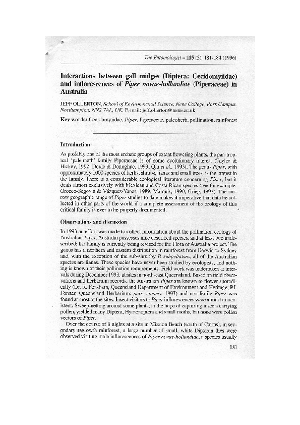 (PDF) Interactions Between Gall Midges (Diptera: Cecidomyiidae) and ...