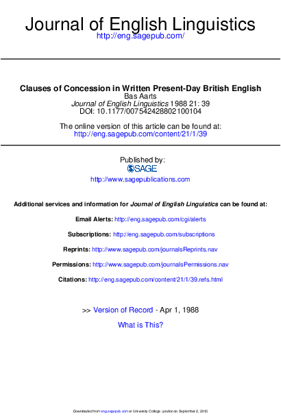 (PDF) Clauses of concession in written present-day British English