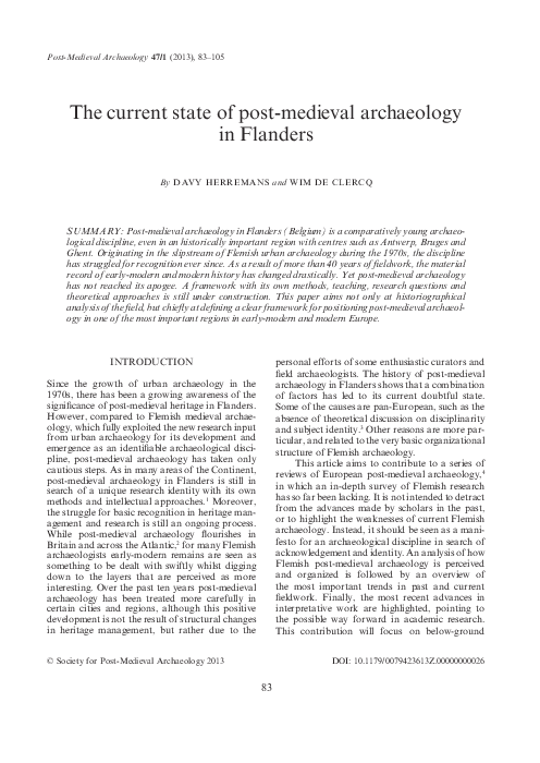 (PDF) The Current State of post-medieval archaeology in Flanders
