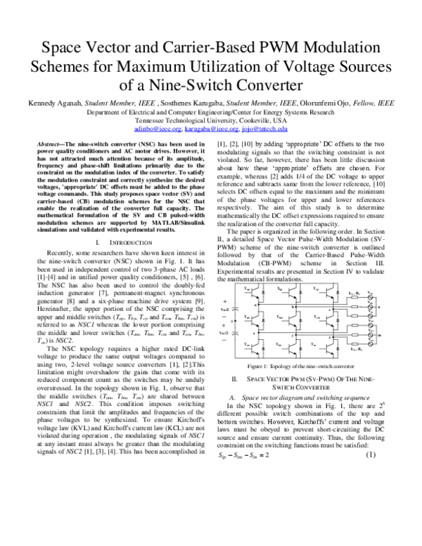 Pdf Space Vector And Carrier Based Pwm Modulation Schemes For Maximum Utilization Of Voltage
