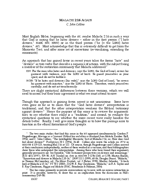 (PDF) 'Malachi 2:16 again"