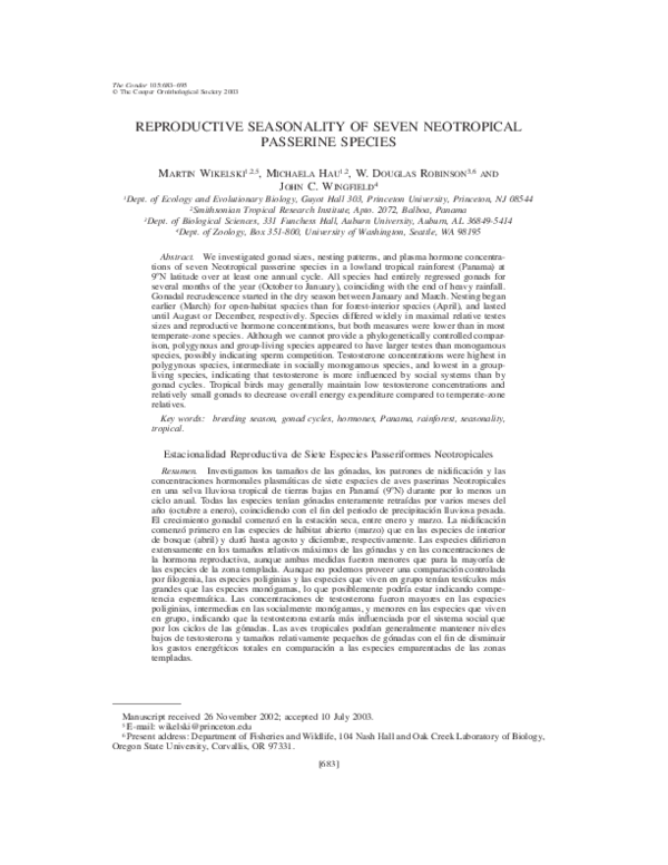 (PDF) Reproductive Seasonality of Seven Neotropical Passerine Species