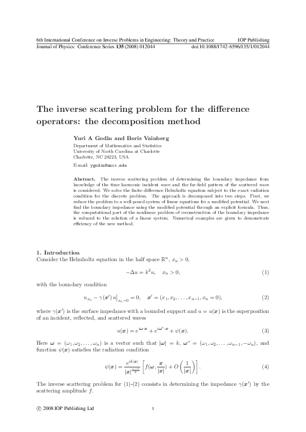 PDF The Inverse Scattering Problem For The Difference Operators The pdf-the-inverse-scattering-problem-for-the-difference-operators-the