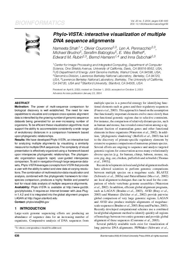 (PDF) Phylo-VISTA: interactive visualization of multiple DNA sequence ...