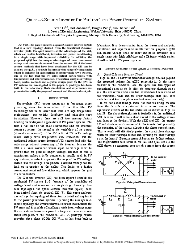 (PDF) Quasi-Z-Source Inverter for Photovoltaic Power Generation Systems