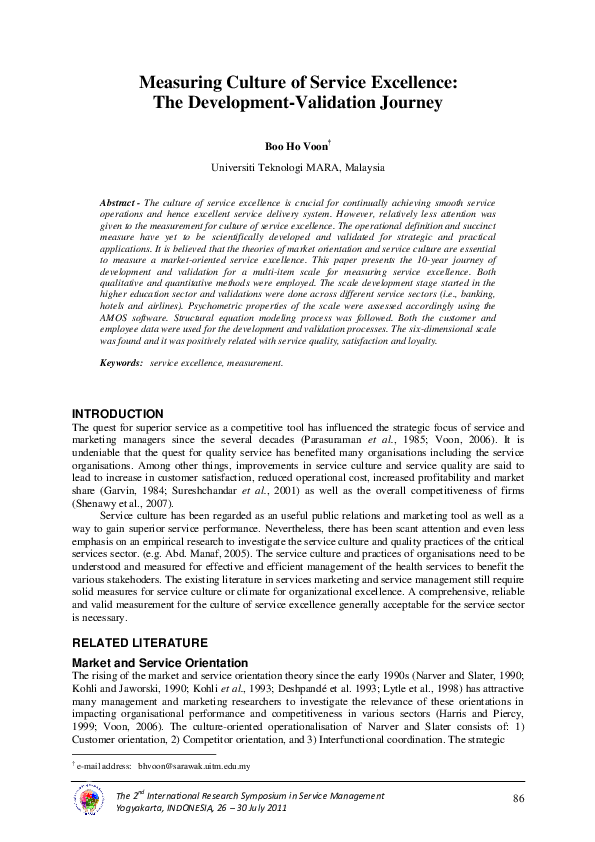 (PDF) Measuring Culture of Service Excellence: The Development ...